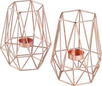 Echtwerk Echtwerk 2-teiliges Teelicht-/ Kerzenhalter Set Vintage Big, Kupfer-Edition, Geometrisches Design, Votiv Kerzenhalter für Wohnzimmer/Schlafzimmer/Esst