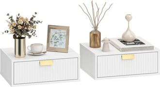 HOMCOM Lot de 2 tables de chevet murales - HOMCOM - avec tiroir ondul&eacute; - bois - 40 x 30 x 15 cm - blanc