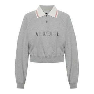 Versace Cropped Baumwoll-Jersey-Poloshirt - - Tops - Damen - Grau - XS