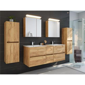 Magnolia Home Badm&ouml;belset Taifun 150cm 5tlg mit 2x Spiegelschrank und 2x Seitenschrank eiche