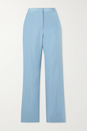 Brioni Pantalon Droit En Coton Et Soie Mélangés - Bleu