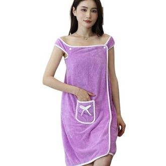 Generic Jupe de douche portable grande taille pour femme, serviette de bain, peignoirs en polaire corail, avec poche &agrave; noeud, violet clair, Taille unique