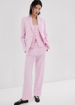 Mango Pantalon de costume lin rose - Femme - 32 - MANGO