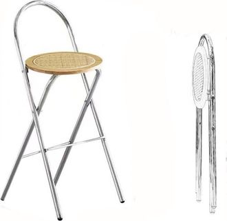 Generic Klappbarer Barhocker aus Rattan mit R&uuml;ckenlehne, rustikaler, hoher Holzstuhl, runder Fr&uuml;hst&uuml;ckshocker, einfache Montage ohne Aufbau