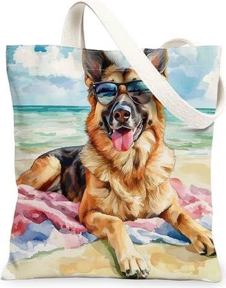 Generic Sac fourre-tout d&eacute;t&eacute; en toile pour faire du shopping, 33 x 38,1 cm, motif chien bouledogue fran&ccedil;ais, sac d&eacute;picerie r&eacute;utilisable pour femme, peinture e