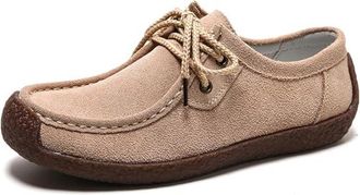 Generic Mocassins à Lacets en Cuir pour Femmes, Mocassins Plats Confortables à Bout Rond et Chaussures de Travail antidérapantes pour infirmières,Beige,42
