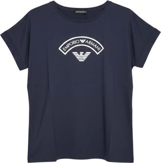Emporio Armani Femme, Tops, Bleu, Taille: 38 FR T-Shirt Over Logomania