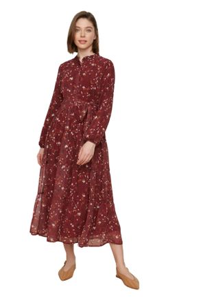 Trendyol Trendyol Damen Kleid, bescheiden, Maxi, Skater, entspannt, gewebt, rot, 60