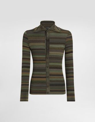 Dolce & Gabbana Cardigan Aus Wolle In Rippstrick-optik - Mann Strickwaren Grau 48