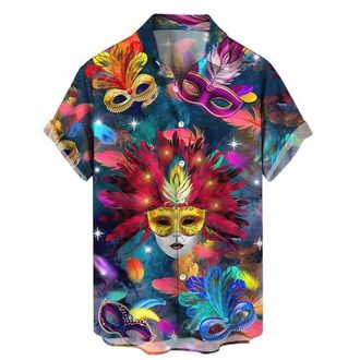 Generic Costume de carnaval pour homme - Chemise &agrave; manches courtes - Chemise d&eacute;contract&eacute;e &agrave; manches courtes avec masques et confettis - Chemise d&eacute;t&eacute; respirant