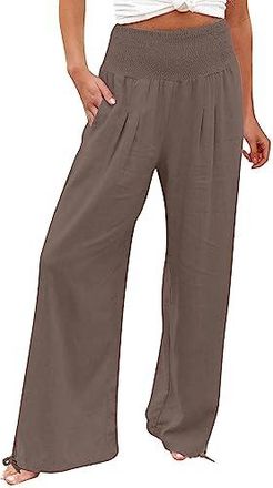 Generic Pantalon de grossesse, pantalon imprimé pour femme, smocké, taille élastique, ample, confortable, divisé, pantalon de loisirs, pull à poches, café, XX