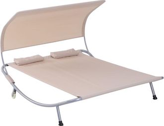 OUTSUNNY Bain de soleil 2 places lit de jardin design contemporain toit r&eacute;glable 2 roulettes 2 oreillers acier &eacute;poxy polyester marron