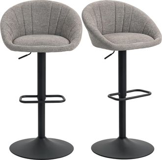 HOMCOM Barhocker 2er Set, gepolsterte Drehbarhocker, höhenverstellbare Frühstücksbarstühle mit Rückenlehne und Fußstütze für Kücheninsel, Esszimmer, grau