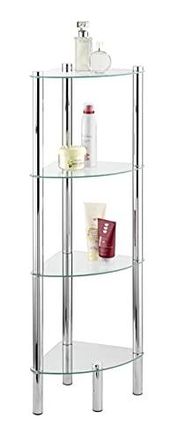 WENKO Eckregal Yago mit 4 Glasablagen - Badregal, Stahl, 30 x 104 x 30 cm Silber