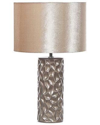 Beliani Tischlampe 50 cm Keramik geometrisch Schirm Samt gold Kabel mit Schalter Sankuru