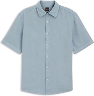 HUGO BOSS Hemd f&uuml;r Herren, Leinen, kurz&auml;rmlig (Hellblau)