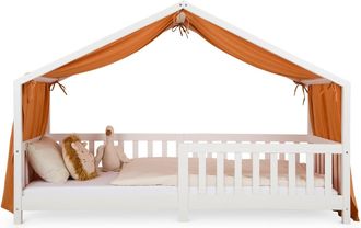 IDIMEX Hausbett Himmel LIAN in orange - Betthimmel aus 100% Baumwolle, Baldachin Musselin zweilagig, Bettvorhang f&uuml;r Hausbetten, Hausbett Deko