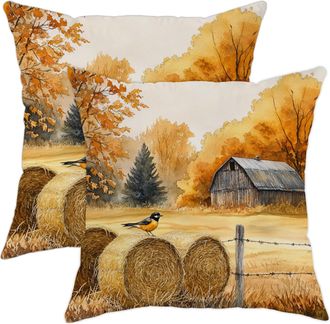 Generic Herbstpirolvogel Dekokissen Mit Rei&szlig;verschluss Kissenh&uuml;llen Dekorative Sofakissen F&uuml;r Bett B&uuml;ro Heimdekoration 45X45Cm 2Er Set