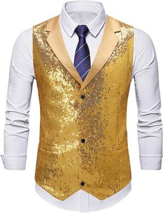 Generic DENGJIAMY Gilet Veste pour homme d&eacute;t&eacute; tendance &agrave; paillettes Chemise sans manches Disco Rave Tenues Discoth&egrave;que D&eacute;bardeurs pour hommes Coupe ajust&eacute;e sa
