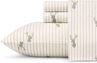 Eddie Bauer Flanell-Kollektion - 100% hochwertige Baumwolle, vorgeschrumpft und gebürstet für extra Weichheit, Komfort und gemütliches Gefühl, Hirschhütte, Doppel