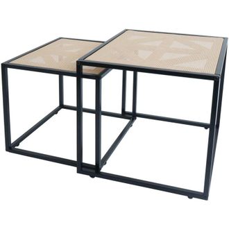 Hhg 2er-Set Beistelltisch HHG 696, Kaffeetisch Wohnzimmertisch Loungetisch, Geflecht Rattan-Optik