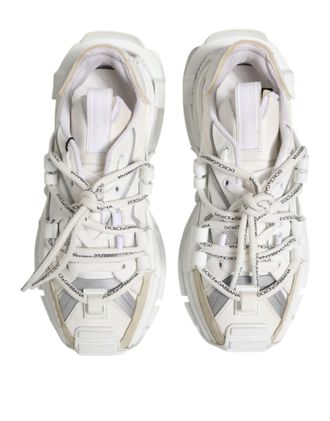 Dolce & Gabbana Mens White Gray Low Top Space Sneakers Shoes Polyester Lamb Leather