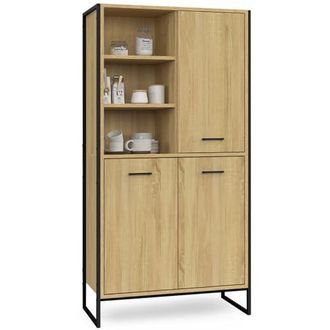 IDMarket Buffet Haut H. 160 cm Detroit 3 Portes Design Industriel