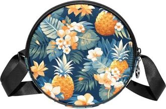 Generic Sac &agrave; bandouli&egrave;re rond rond pour femme, motif ananas avec fermeture &eacute;clair, bretelles r&eacute;glables, style d&eacute;contract&eacute;