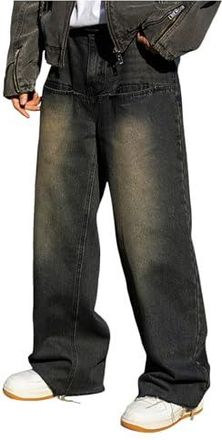 Generic Jean Homme Regular Pantalon Jeans Jean Homme Baggy &agrave; la Mode avec Lavage R&eacute;tro Style Travail et Coupe L&eacute;g&egrave;re pour Un Look D&eacute;contract&eacute;