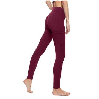 Generic Legging extensible pour femme - Pour entra&icirc;nement, course &agrave; pied, gym, fitness, gym, taille haute - Contr&ocirc;le du ventre, bordeaux, XXL