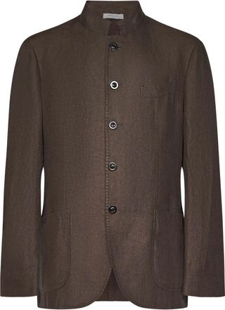 Boglioli Homme, Vestes, Brun, Taille: 2XL Blazer en Lin Marron Col Montant
