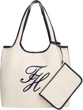 Tommy Hilfiger Sac cabas &agrave; logo en coton et lin m&eacute;lang&eacute;s