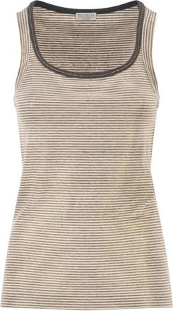 Brunello Cucinelli Femme, Tops, Brun, Taille: 42 FR D&eacute;bardeur Ray&eacute; avec Encolure Orn&eacute;e