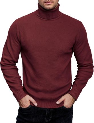 Coofandy Pullover Herren Rollkragen Rollkragenpullover Strickpullover M&auml;nner Pullover Winterpullover Sweater Einfarbig Rotwein XXL