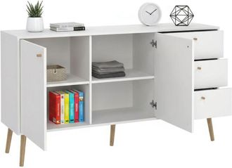 Dmora Kommode Florence, Wohnzimmerbuffet, Wohnzimmer-Sideboard, Moderne K&uuml;chen-Speisekammer, 147x39 h82 cm, Wei&szlig; - Dmora