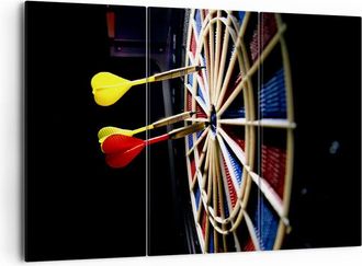 Arttor Bilder auf Leinwand 165x110cm Leinwandbild Pfeil Darts Spa&szlig; Schild Gro&szlig; XXL Wanddeko Bild Schlafzimmer Set 3 teilige Wandbilder Dekoration Wohnzimmer 