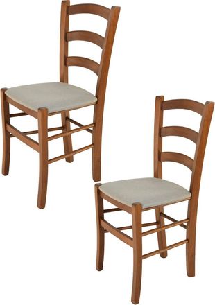 Tommychairs Tommychairs - 2er Set St&uuml;hle VENICE f&uuml;r K&uuml;che und Esszimmer, Struktur aus lackiertem Buchenholz im Farbton helles Nussbraun und gepolsterte Sitzfl&auml;che