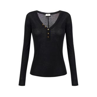 Elisabetta Franchi Femme, Pulls, Noir, Taille: 38 FR Jersey Top With Buttons