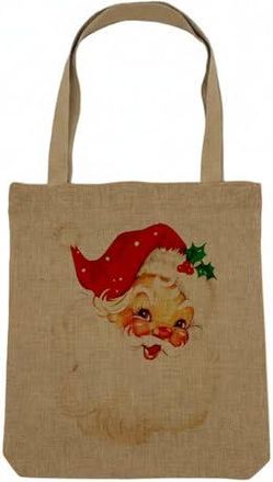 Fabulous Sac Shopping Tote Bag Aspect Lin - Dessin Pere Noel Houx Vintage Retro Santa Claus 50s - Sac de Courses Toile Epaisse 360g Beige Naturel Cabas Port&eacute; E