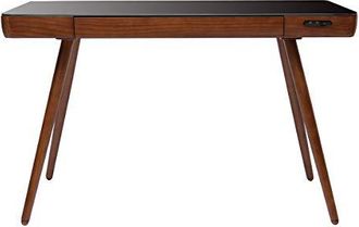 Miliboo Bureau connecté multimédia avec tiroir en Verre Noir et Bois foncé Noyer L120 cm Clever