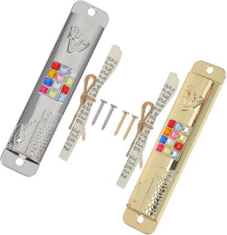Garneck 2 Sätze Metal Mezuzah mit Englischem und Hebräischem Segen Dekoratives Jüdisches Hausornament aus Metall Vintage Türdekoration für Wohnzimmer Büro und