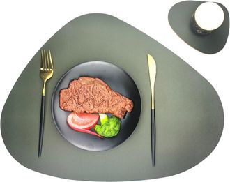 Railonch Zweifarbig Tischsets Lederoptik, Oval Leder Platzset und Untersetzer Abwischbar, Rutschfest Wasserdicht PVC Platzdeckchen f&uuml;r K&uuml;che, Restaurant, Hotel