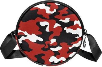 Generic Sac &agrave; bandouli&egrave;re Circle pour femme, petit sac &agrave; bandouli&egrave;re rouge camouflage avec fermeture &eacute;clair, bretelles r&eacute;glables, sac &agrave; main rond d&eacute;contract&eacute; 