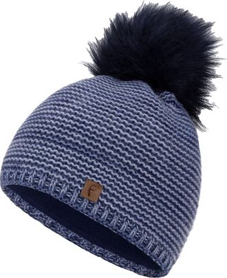 Faera Winterm&uuml;tze M&uuml;tze Damen warm gef&uuml;ttert Kunstfell Bommel Bommelm&uuml;tze Fleecefutter Winter Strickm&uuml;tze Beanie M&uuml;tze 31, Farbe:Dunkelblau