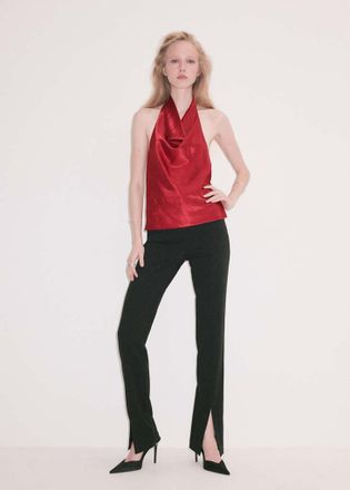Mango Top halter &agrave; encolure drap&eacute; rouge - Femme - XS - MANGO