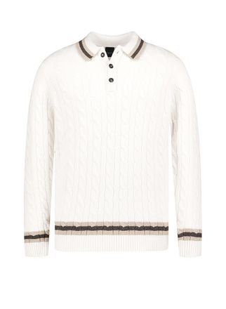 Bugatti Herren Pullover beige Wollmischung unifarben