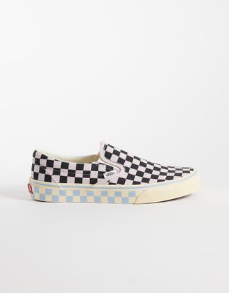 Vans Classic Slip-On Sneaker in Pink und Blau mit Schachbrettmuster-Rosa