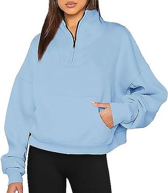 Generic Sweat &agrave; capuche surdimensionn&eacute; pour femme - Sweat &agrave; capuche &agrave; manches longues - Couleur unie - D&eacute;contract&eacute; - Automne - Avec poches - Veste &agrave; capuche -