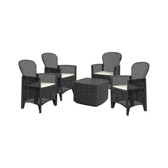 Dmora Outdoor Lounge Set Anagni, Outdoor oder Indoor Lounge Set, 4 Sessel mit Armlehnen und einem Ablagetisch, Made in Italy, Anthrazit