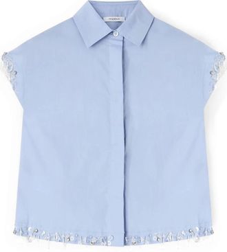 Motivi Femme, Blouses et Chemises, Bleu, Taille: 38 FR Chemise ample en popeline avec pierres